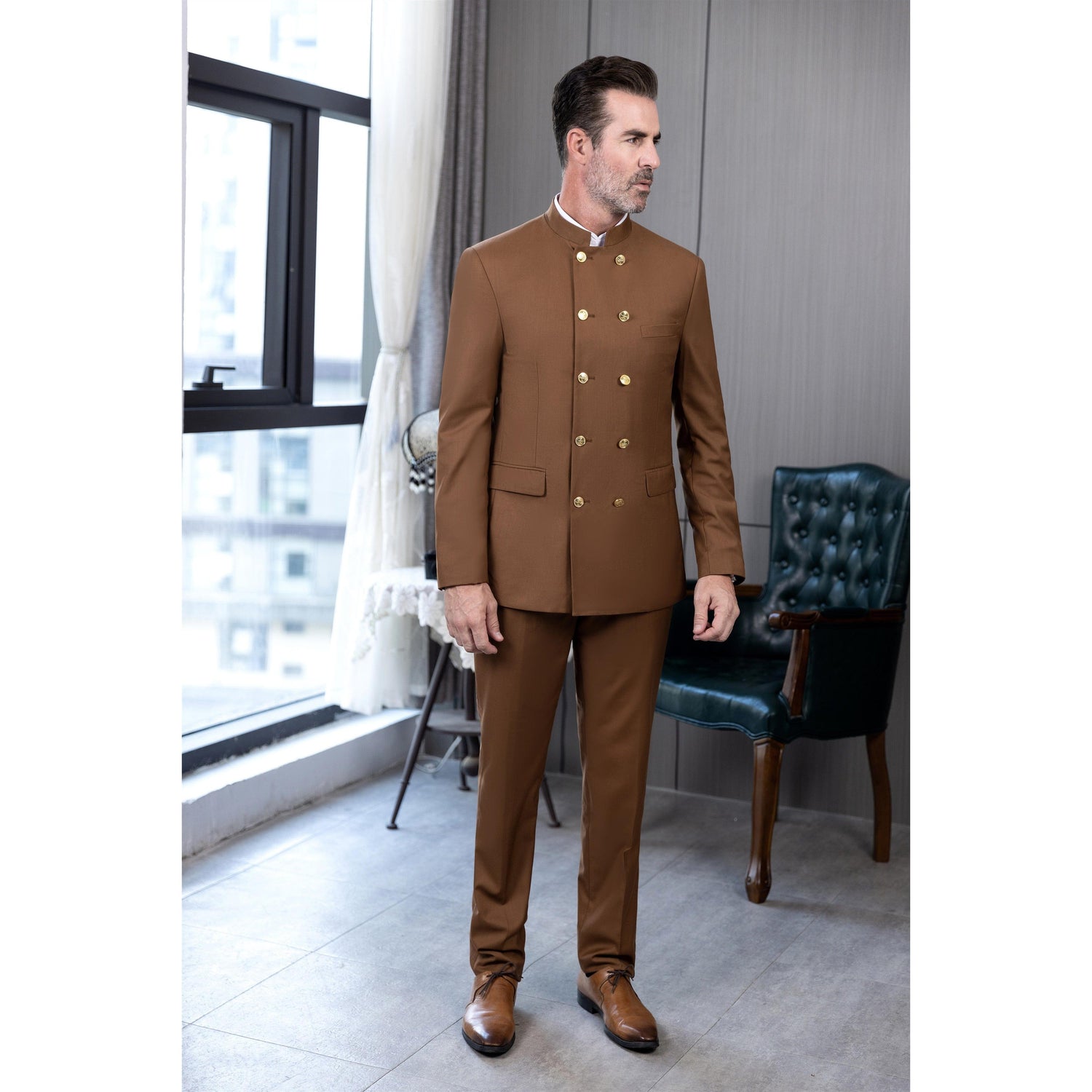 Ceehuteey Men's 2 Piece With Metal Clasp Classic vintage Double Breast