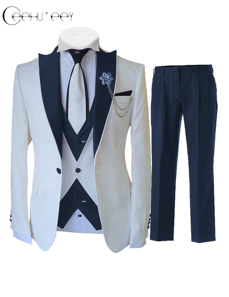 Men's 3 Pieces Leisure Flat Peak Lapel Tuxedos for Party | ceehuteey