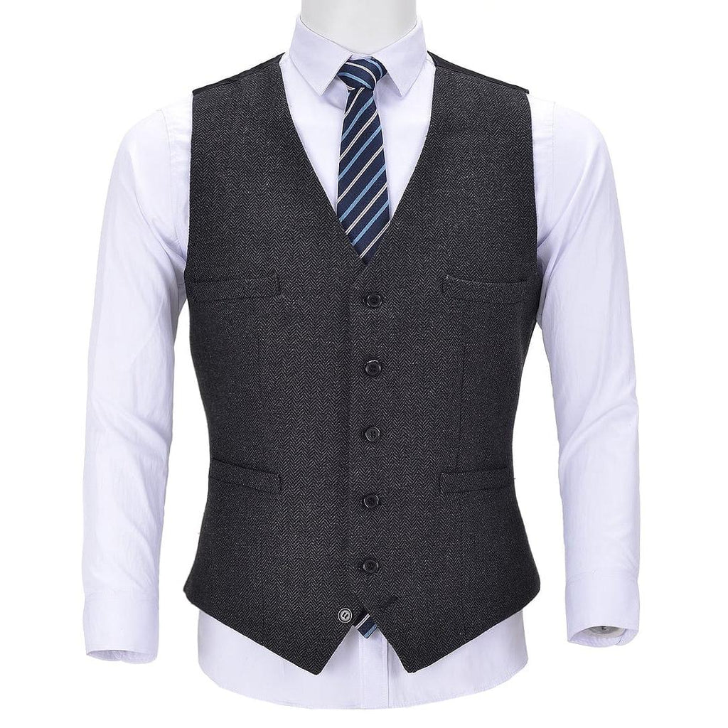 Men's Business Suit Vest V Neck Herringbone Dress Waistcoat | ceehuteey