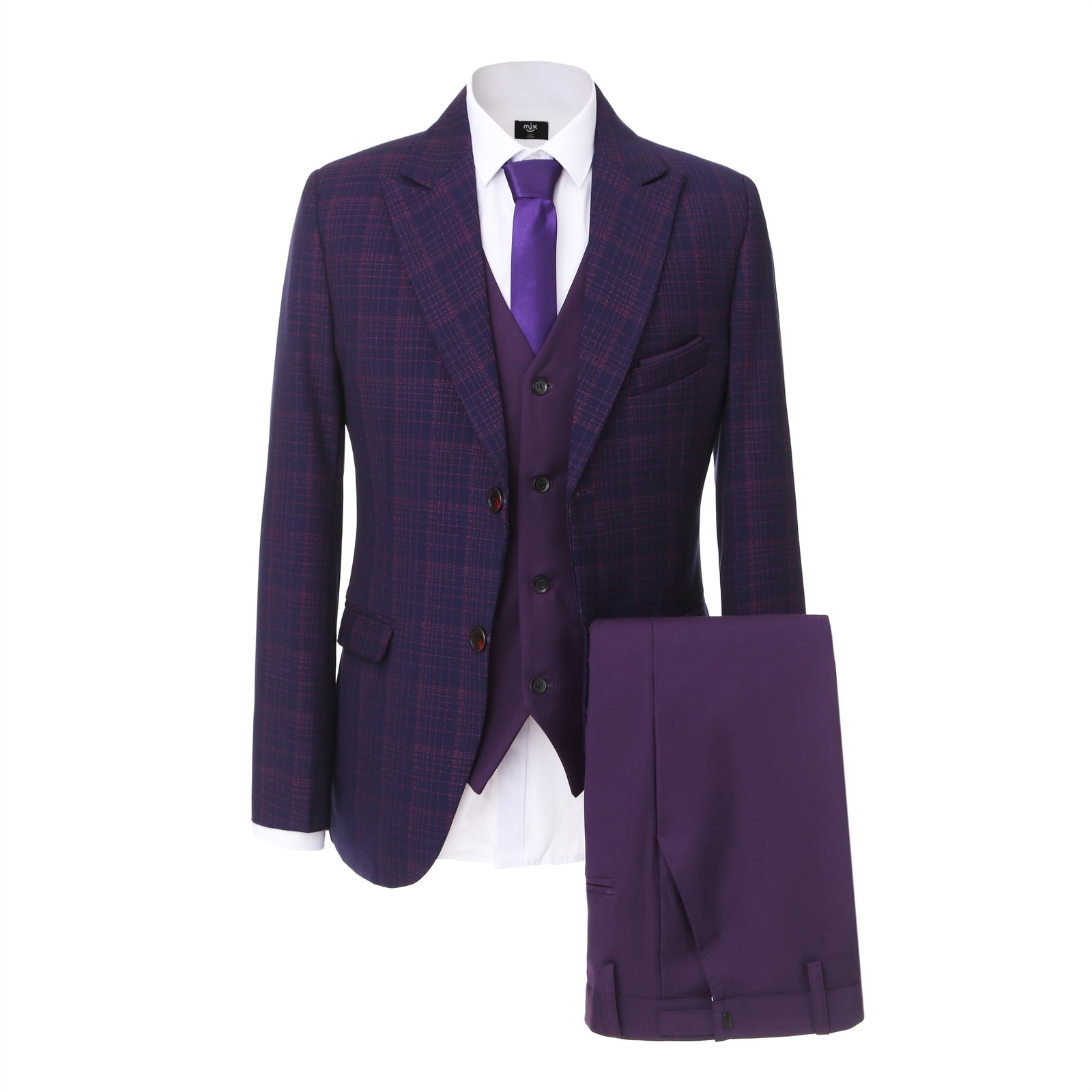Ceehuteey Men's Plaid Business 3 Pieces Tweed Peak lapel Suit