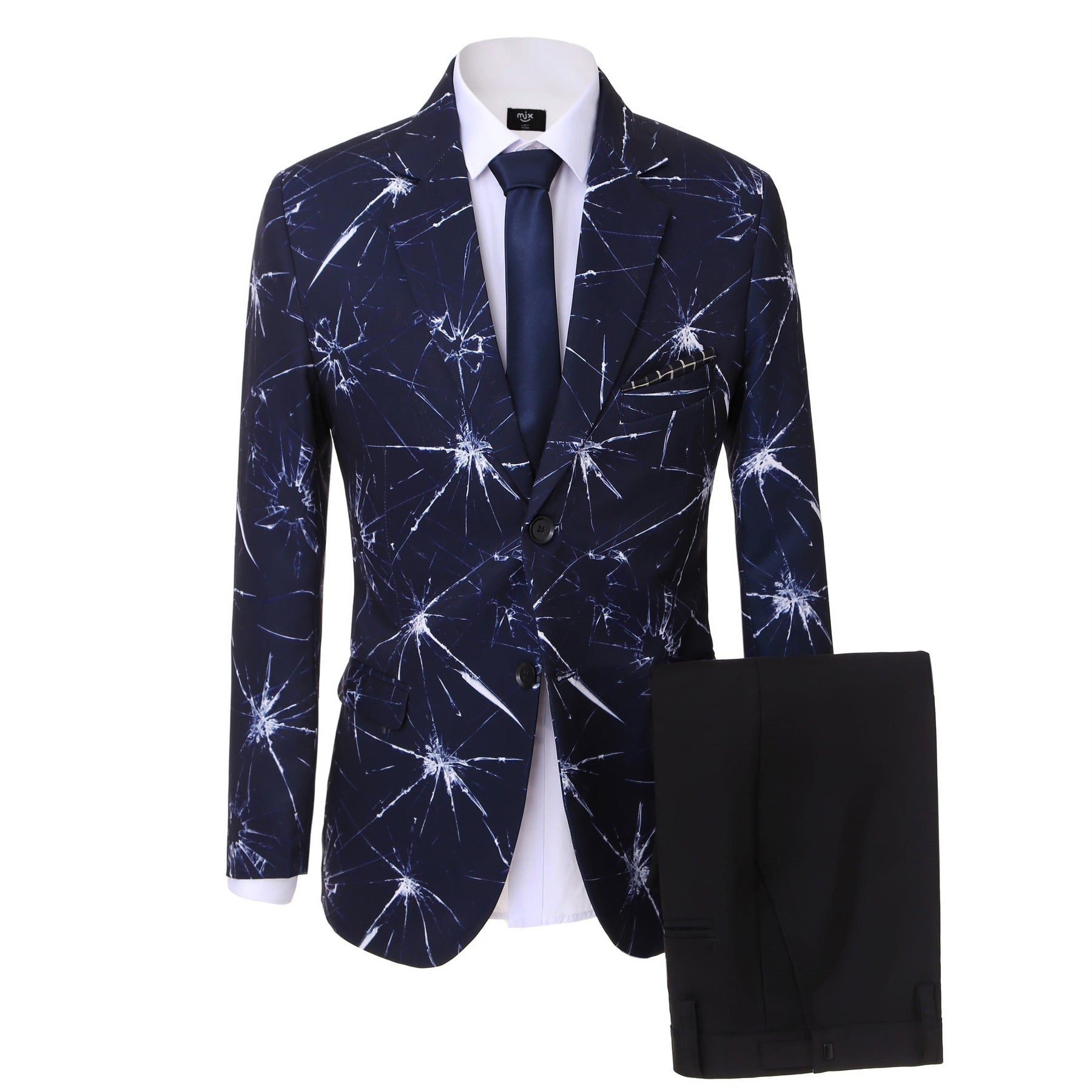 Ceehuteey Men's Suit With Cracked Ice Pattern Notch Lapel 2 Piece Fash