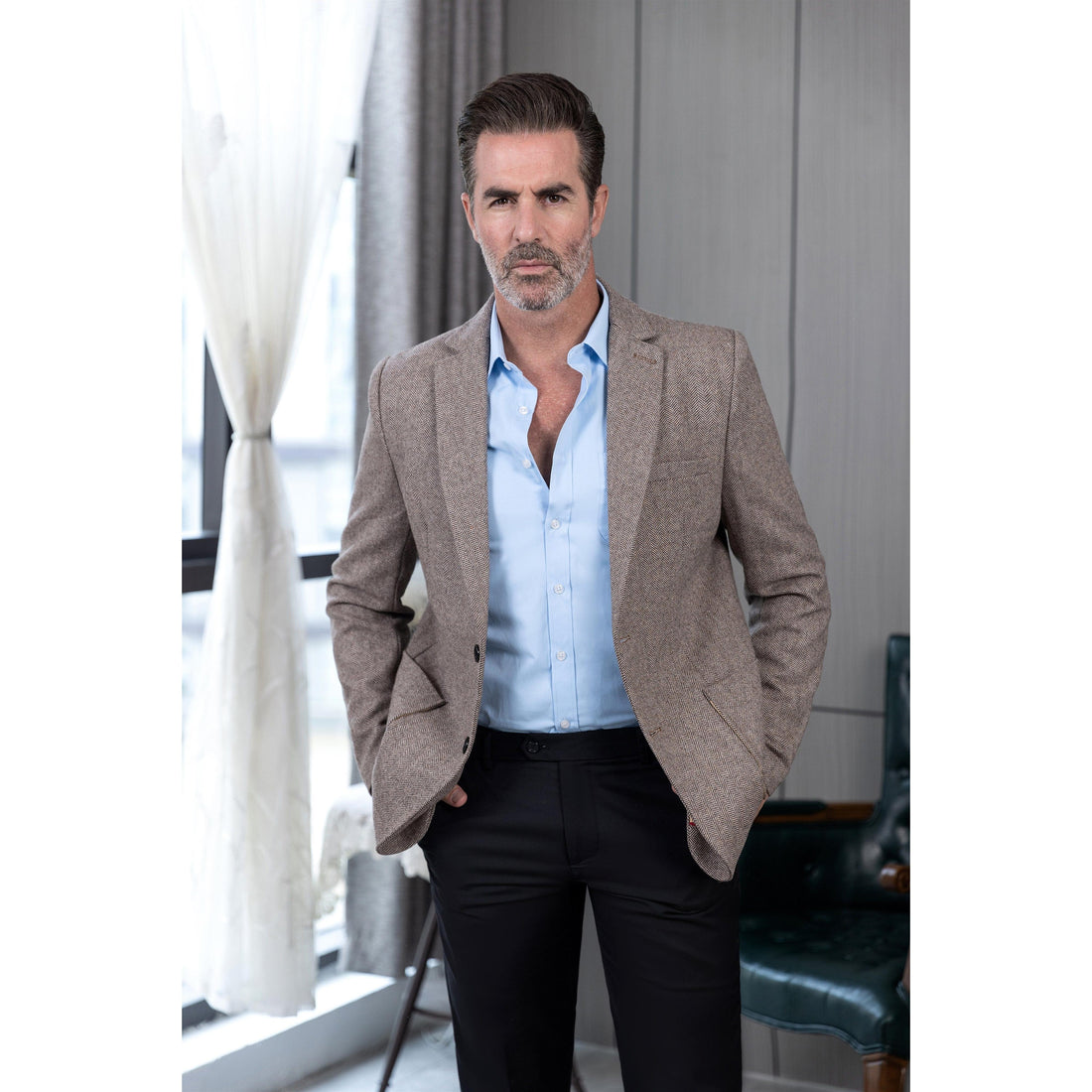 Mens winter Tweed Herringbone Suits Formal Regular Fit Blazer